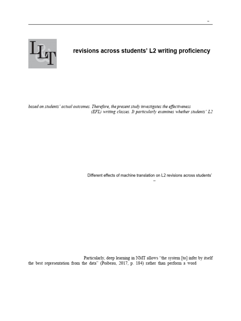 Different Effects of Machine Translation On L2 Revisions Across Students' L2 Writing Proficiency ...