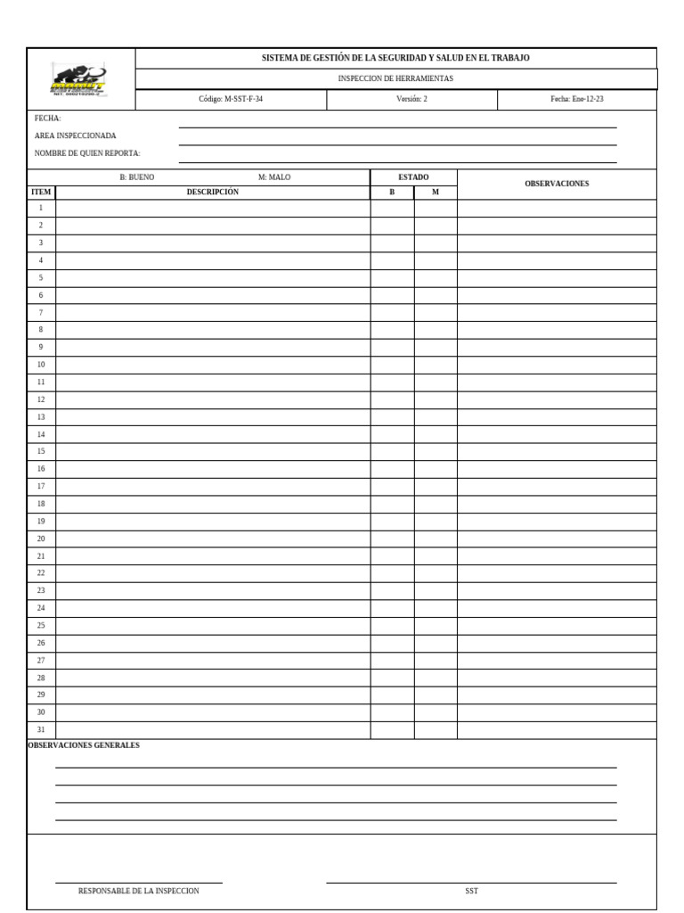 M SST F 34 Inspeccion de Herramientas | PDF