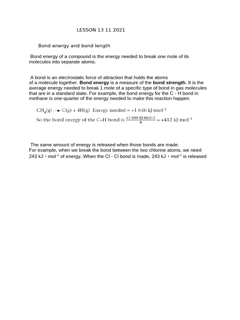 Lesson 13 Bond Energy and Bond Length | PDF