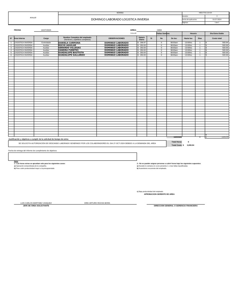 Descanso Laborado 27-10-2024 | PDF | Logística