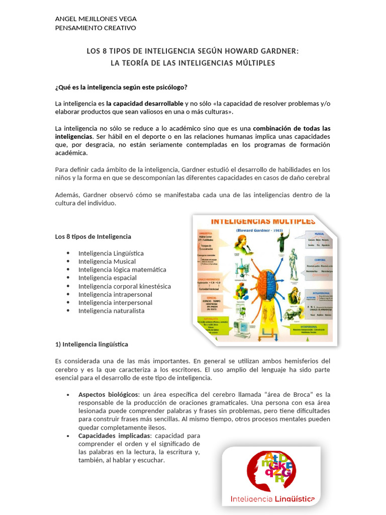 Los 8 Tipos de Inteligencia Según Howard Gardner | PDF | Inteligencia ...