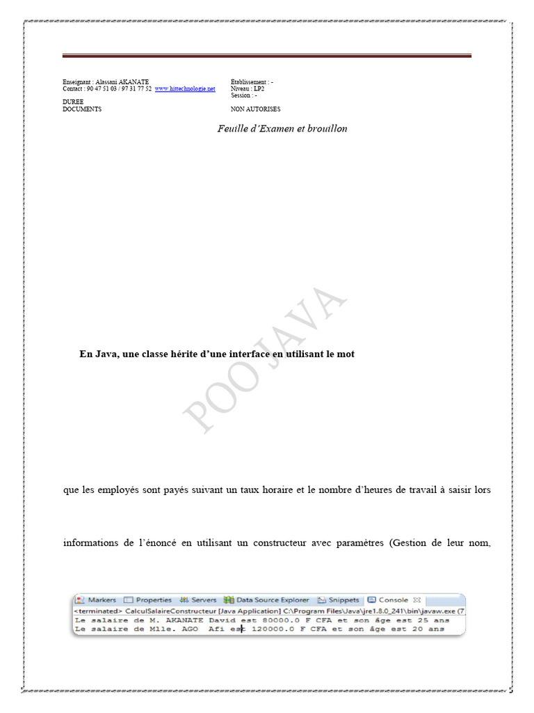 Applications de la POO en Java | PDF | Java (Langage de programmation) | Programmation orientée ...