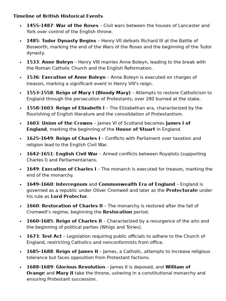 Timeline of British Historical Events | PDF | Monarchy Of The United ...