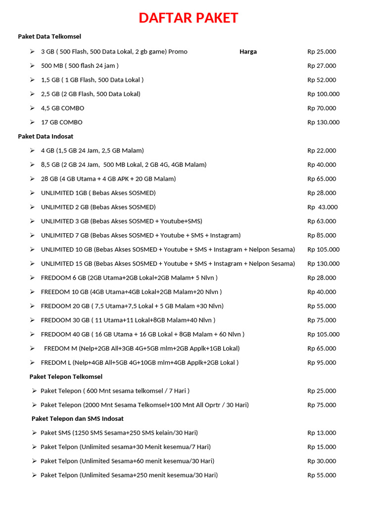 Daftar Paket | PDF