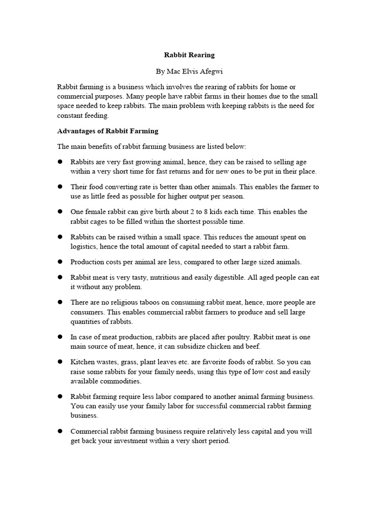 Rabbit Rearing Pdf Rabbit Vegetables