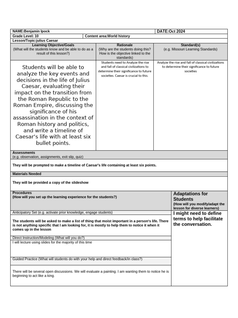 Lesson Plan Template | PDF | Learning | Liberal Arts Education