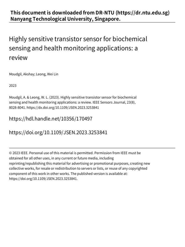 Highly Sensitive Transistor Sensor For Biochemical Sensing and Health ...