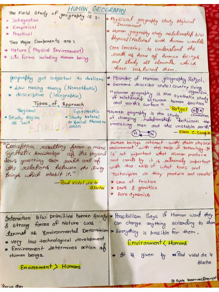 Human Geography Hand Notes | PDF