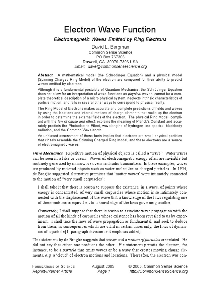 David L. Bergman - Electron Wave Function: Electromagnetic Waves Emitted by Ring Electrons | PDF ...
