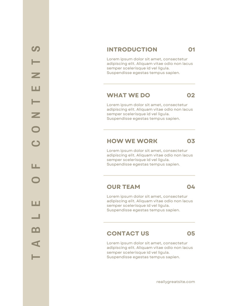 White Minimalist Table of Contents Document A4 | PDF