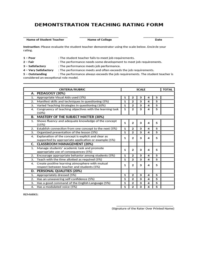 Demontstration Teaching Rating Form - 084838 | PDF | Teachers | Classroom Management