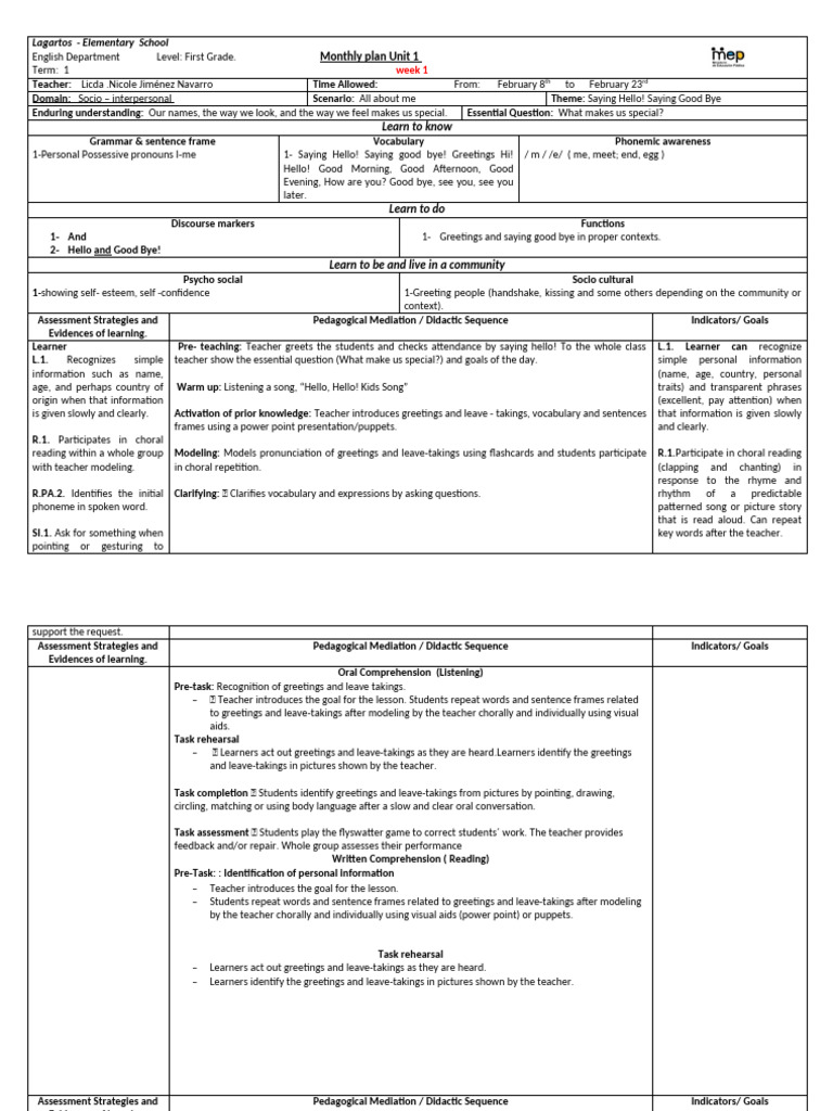 UNIT 1 1st Grade Planning. | PDF | Phonics | Reading Comprehension
