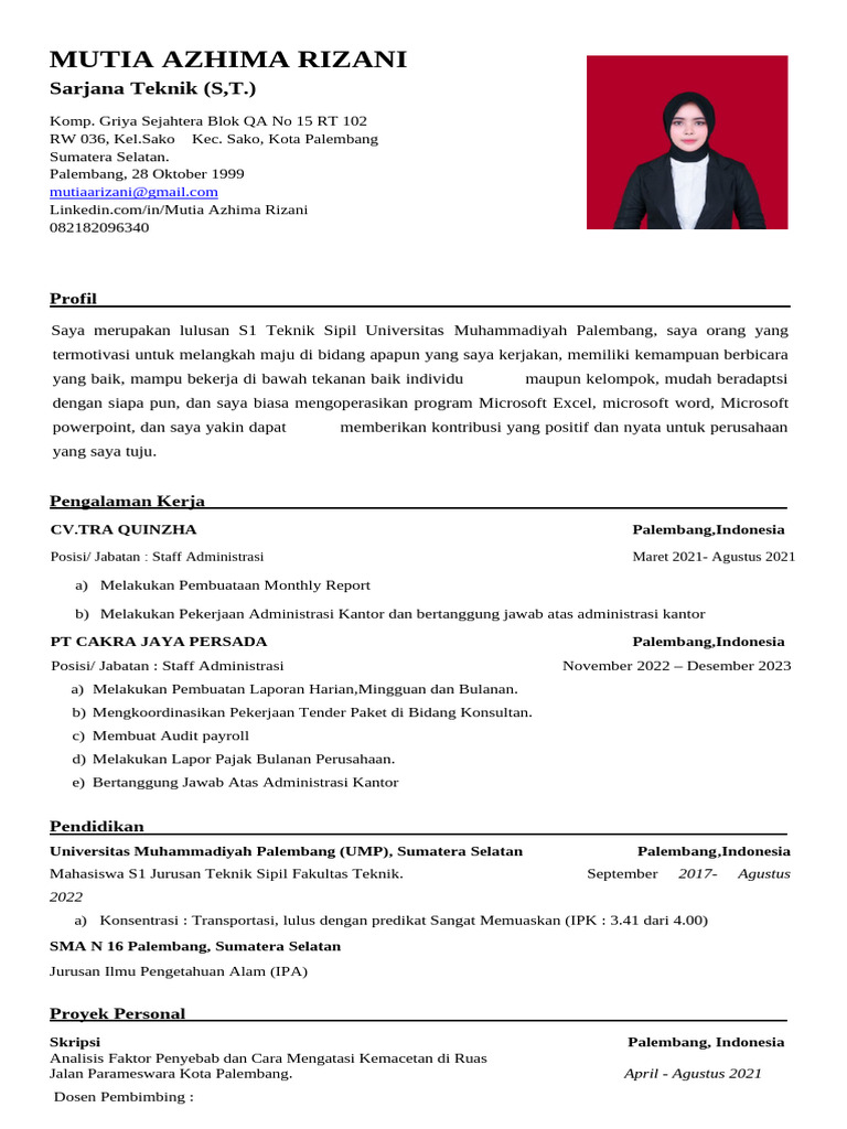 CV Mutia Azhima Rizani | PDF