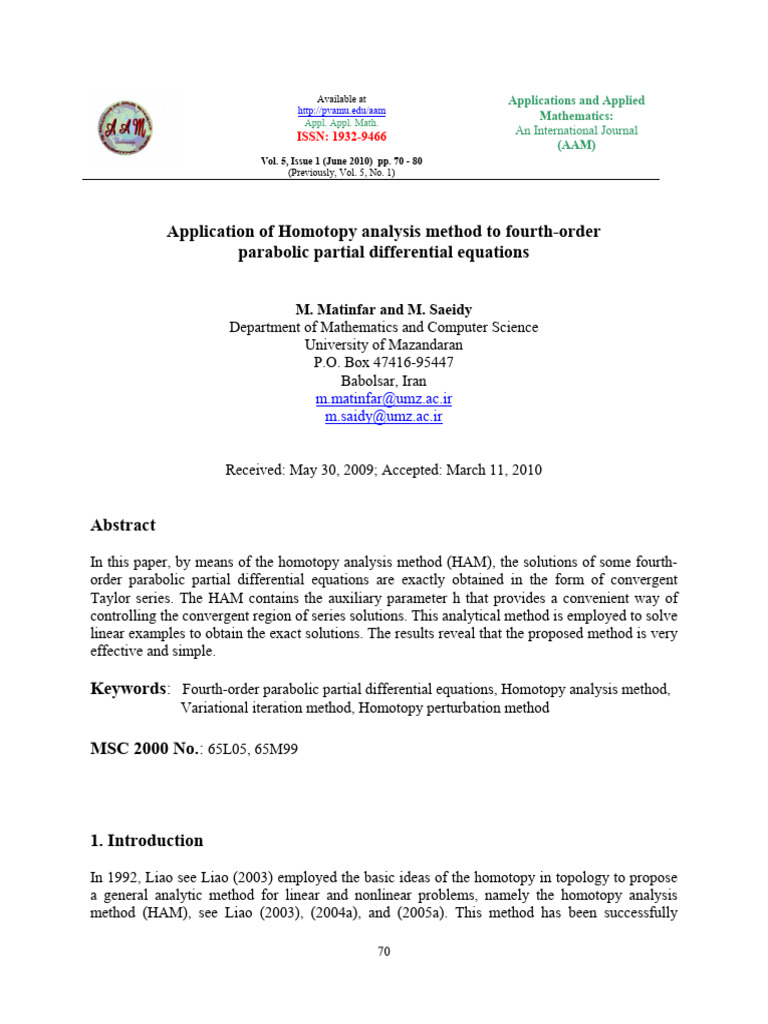 06 Matinfar r167 Vol 5 Issue 1 | PDF | Partial Differential Equation | Equations