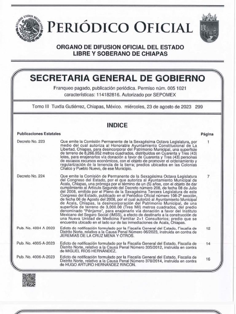Periódico Oficial 2023 - Acta 2022 | PDF