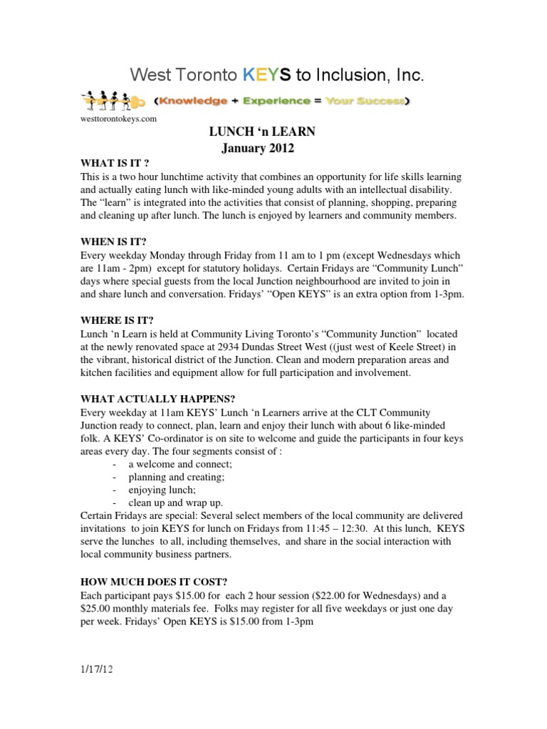KEYS LUNCH 'N LEARN What Is It? | PDF | Workweek And Weekend | Lunch