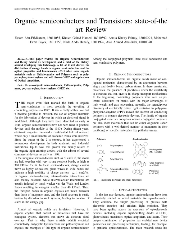 Organic Semiconductors and Transistors State-Of-The Art | PDF | Field ...