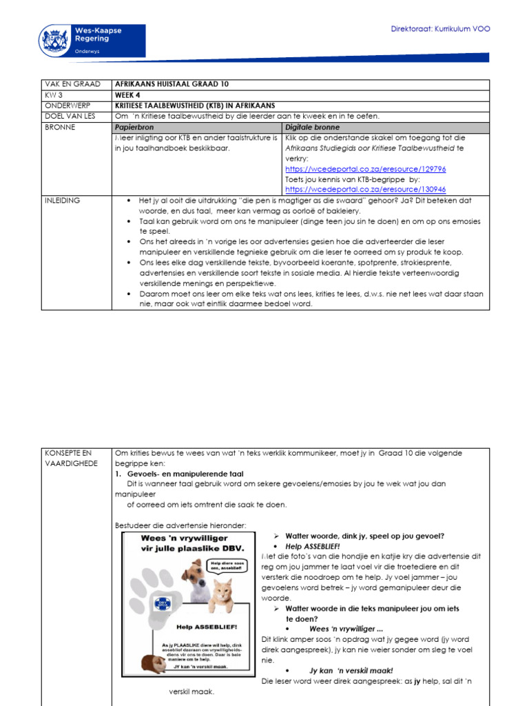 Afrikaans HT Graad 10 Kwartaal 3 Week 4_2020 | PDF Afrikaans HT Graad 10 Kwartaal 3 Week 4_2020 | PDF