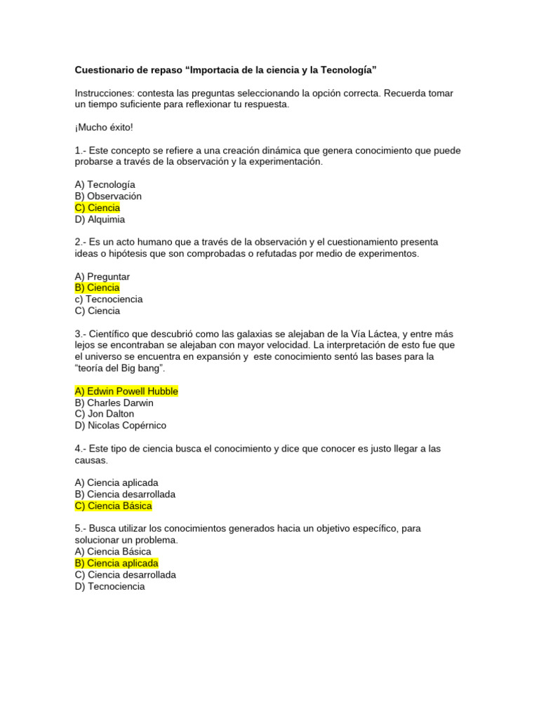 Cuestionario sobre Ciencia y Tecnología | PDF | La energía nuclear ...
