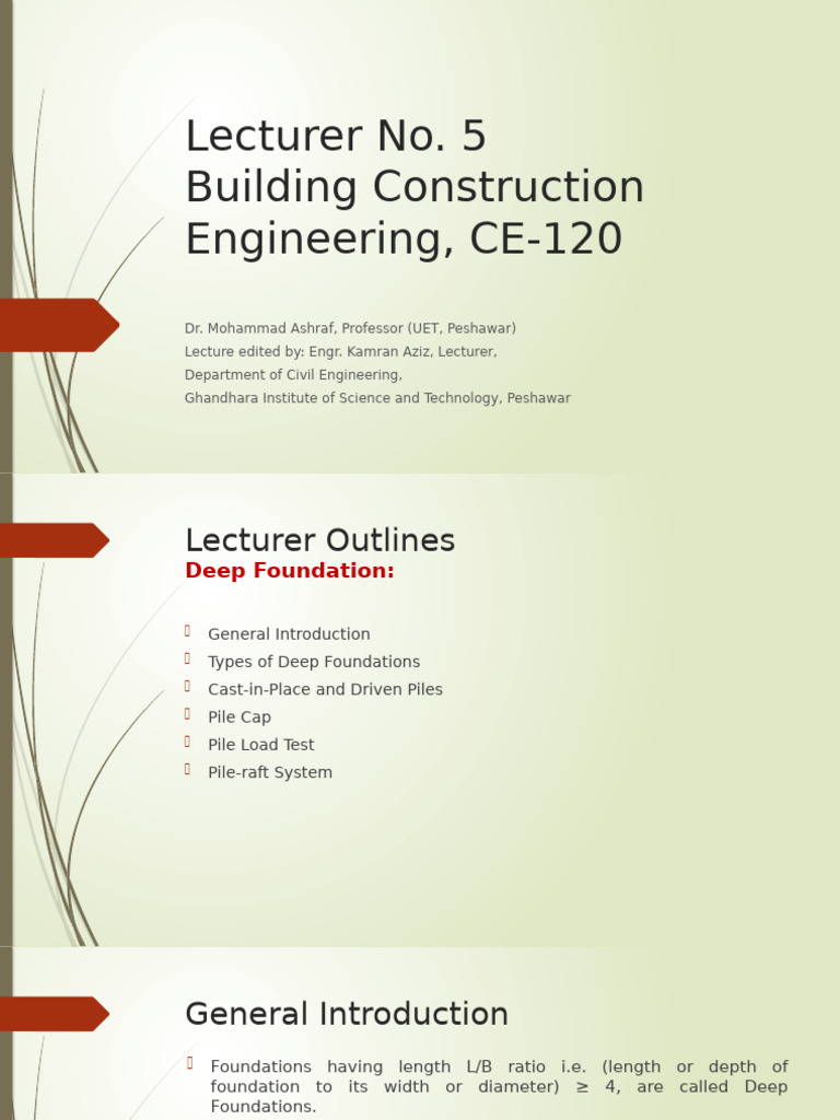 Lecturer No.5, Deep Foundations | PDF | Deep Foundation | Foundation (Engineering)