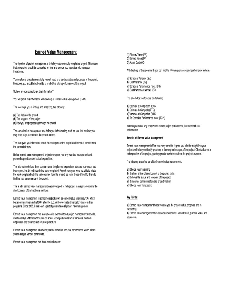 EVM EarnedValue | PDF