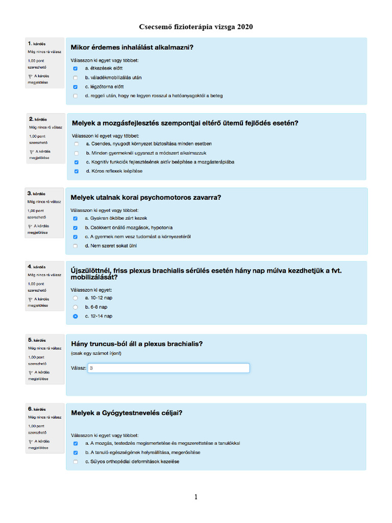 Csecsemő Fizioterápia Vizsga 2020 | PDF