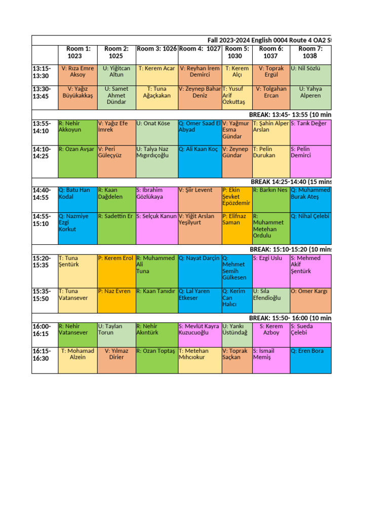 OA2 Student Schedule 2 | PDF