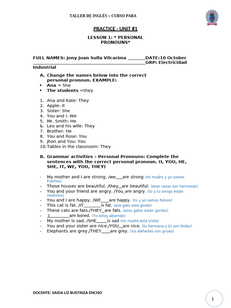 Practica Ingles 2024 - Jony Juan Sulla Vilcarima | PDF