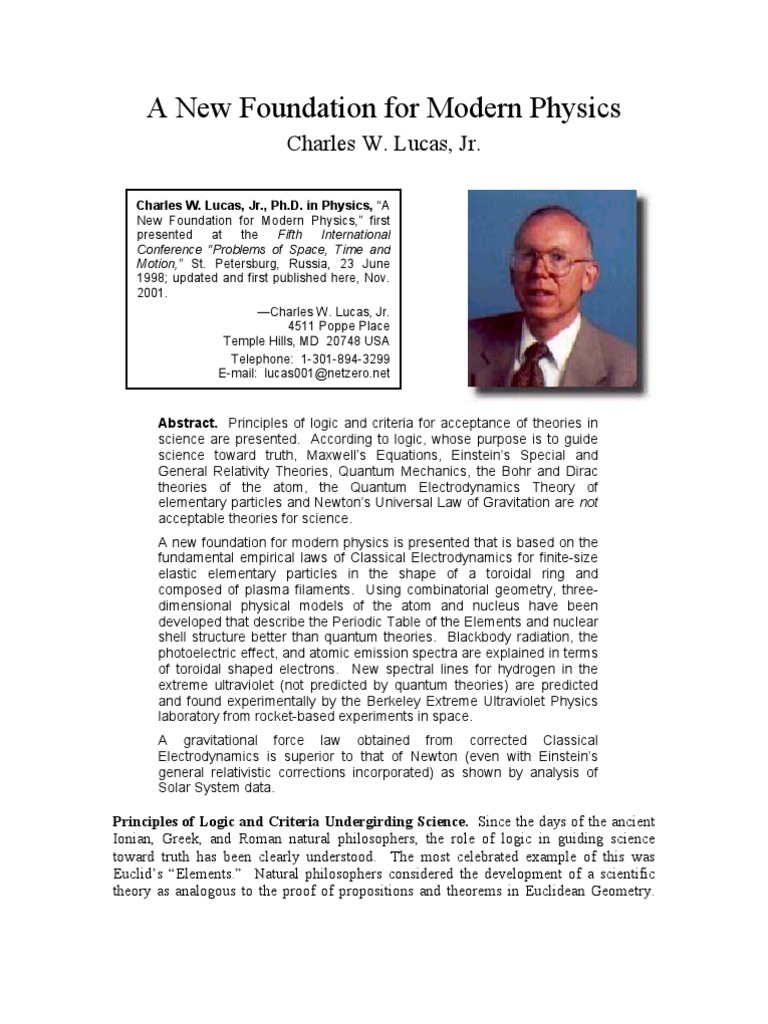 Charles W. Lucas, JR - A New Foundation For Modern Physics | PDF ...