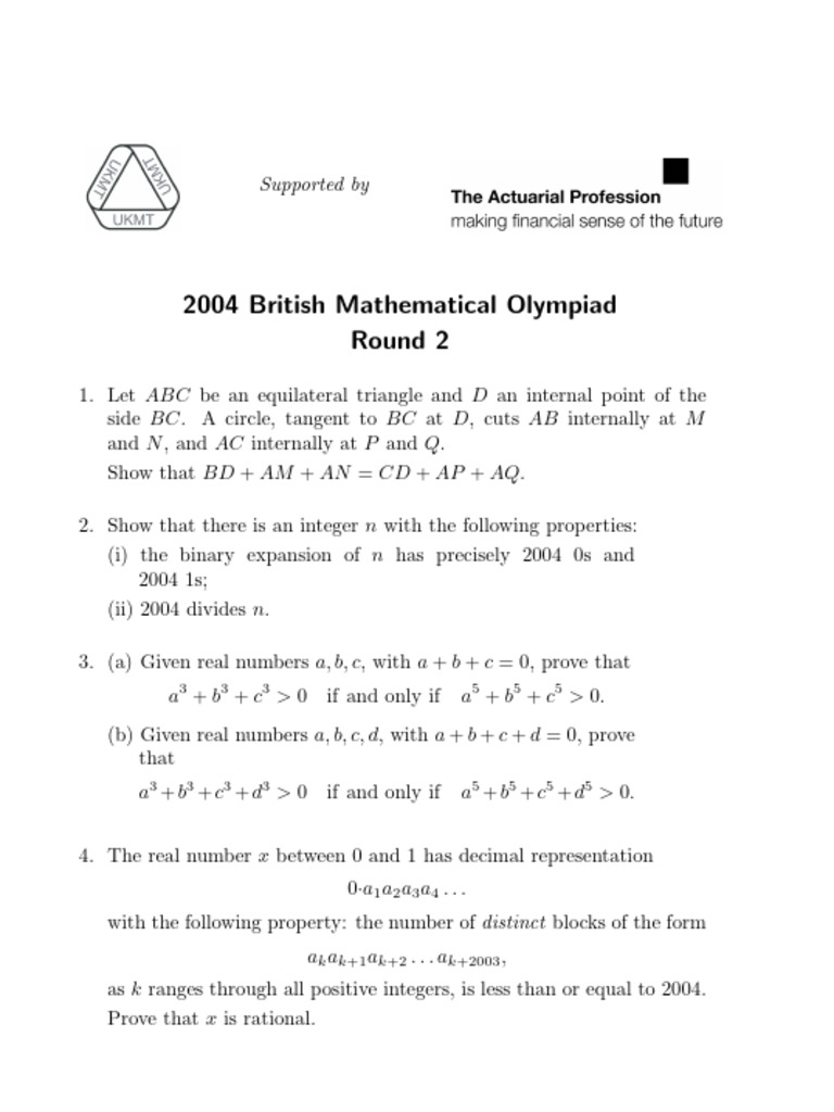 British Mathematical Olympiad 2004 British Mathematical Olympiad Round ...