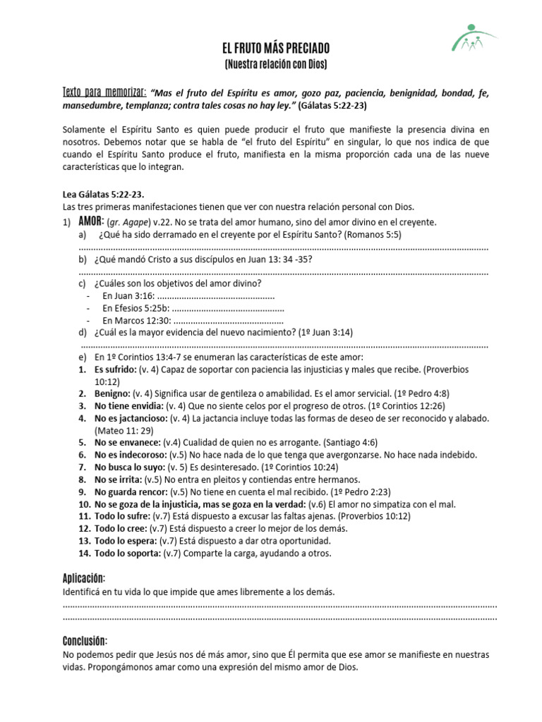 Lección 1 - EL FRUTO DEL ESPÍRITU SANTO | PDF | Fruto Del Espiritu Santo | Creencia religiosa y ...