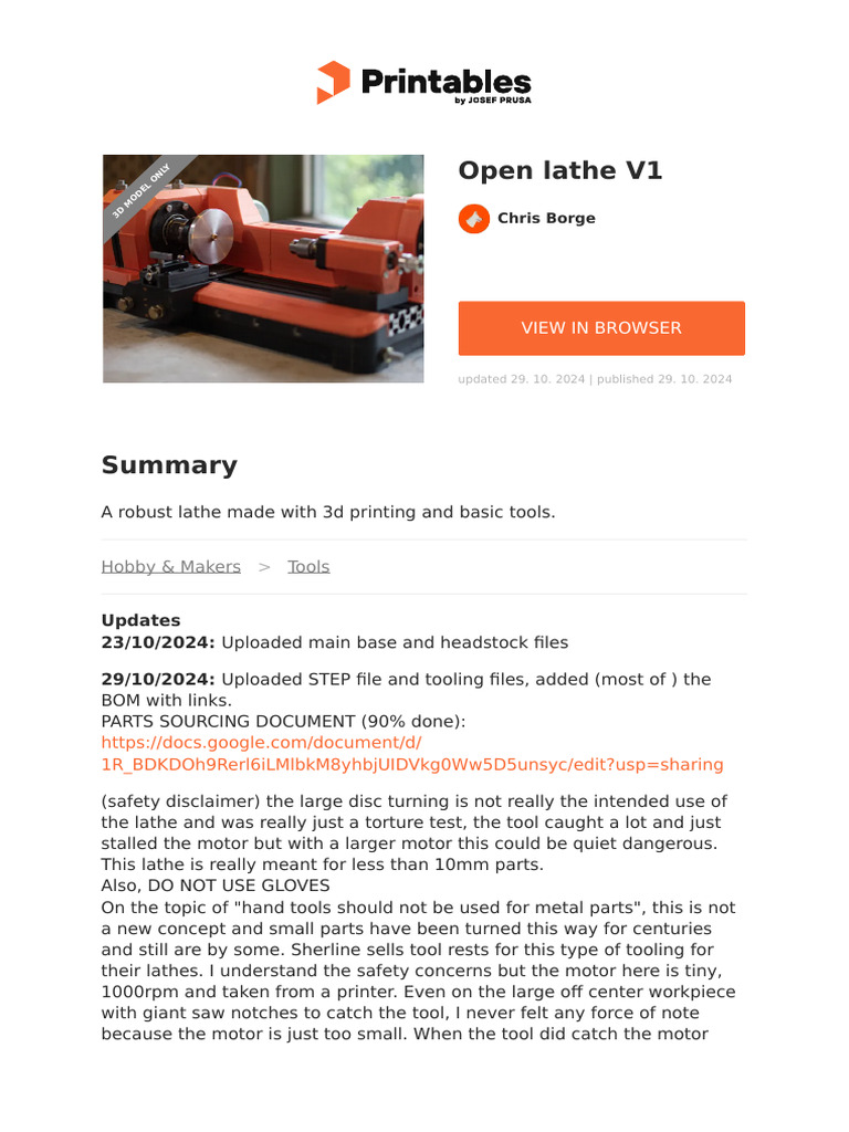 Open Lathe V1: DIY 3D Printed Tool | PDF | Metalworking | Industrial ...