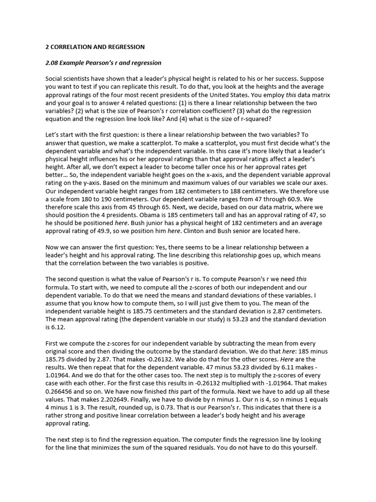 2.08 Example Pearson S R and Regression | PDF | Regression Analysis ...