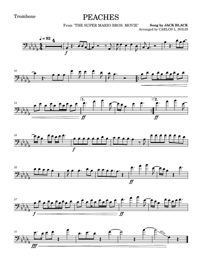 PEACHES BASS CLEF THE SUPER MARIO BROS. MOVIE-Trombone | PDF