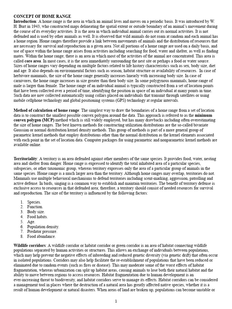 Understanding Home Range and Wildlife Corridors | PDF | Ecology ...