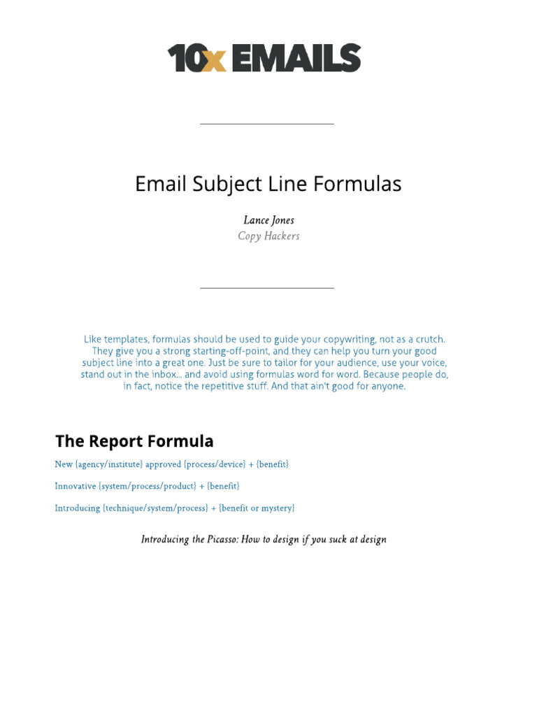 03-Email Subject Line Formulas | PDF | Linguistics | Grammar