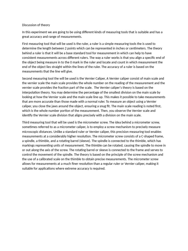 Discussion of Theory Exp 1 | PDF | Length | Metrology