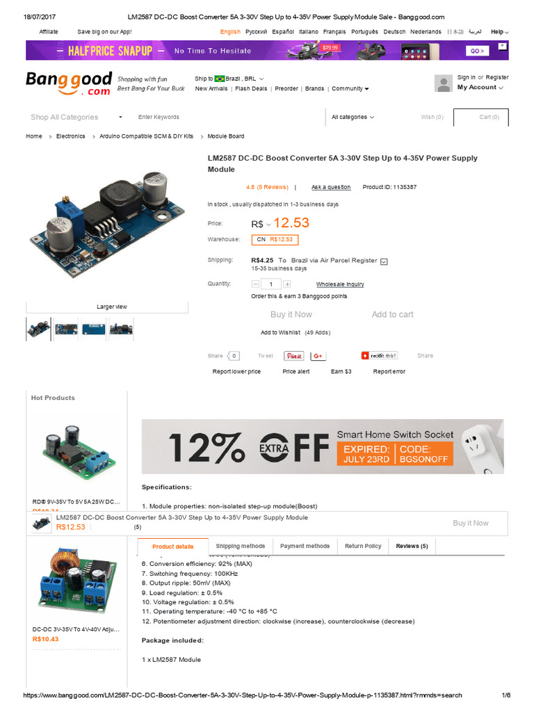 LM2587 DC-DC Boost Converter 5A 3-30V Step Up To 4-35V Power Supply Module Sale - Banggood | PDF ...