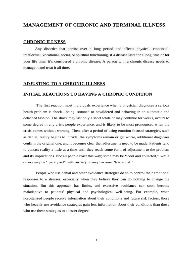 Chronic vs Terminal Illness Management | PDF | Chronic Condition | Anxiety