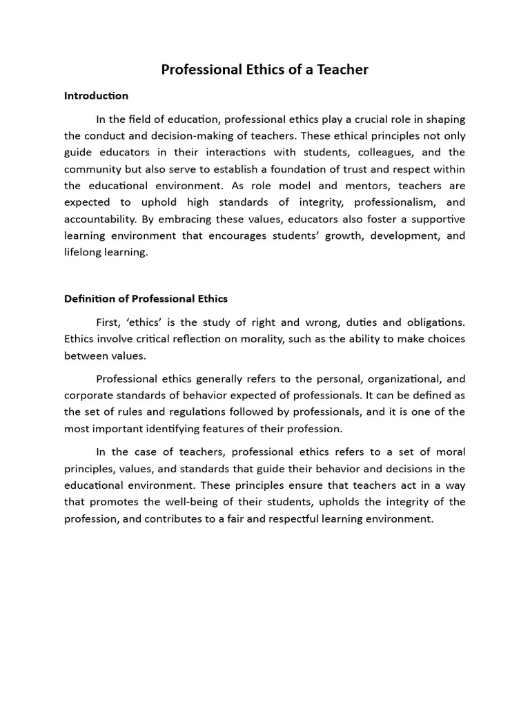 Teacher Professional Ethics Overview | PDF | Teachers | Professional Ethics
