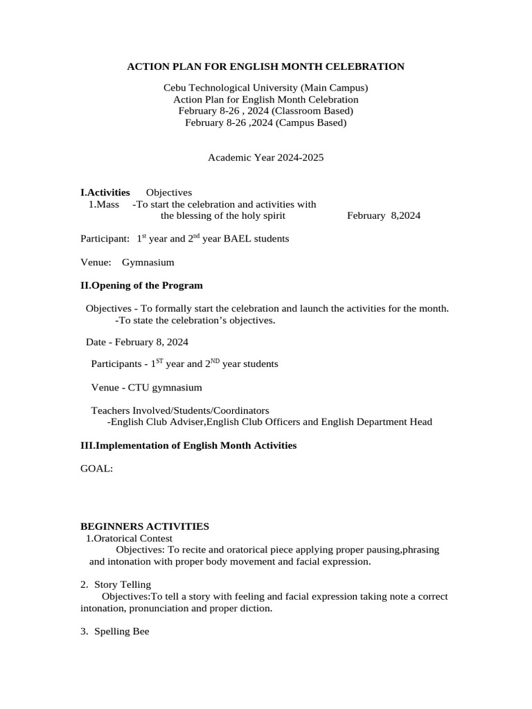 ACTION-PLAN-FOR-ENGLISH-MONTH-CELEBRATION | PDF