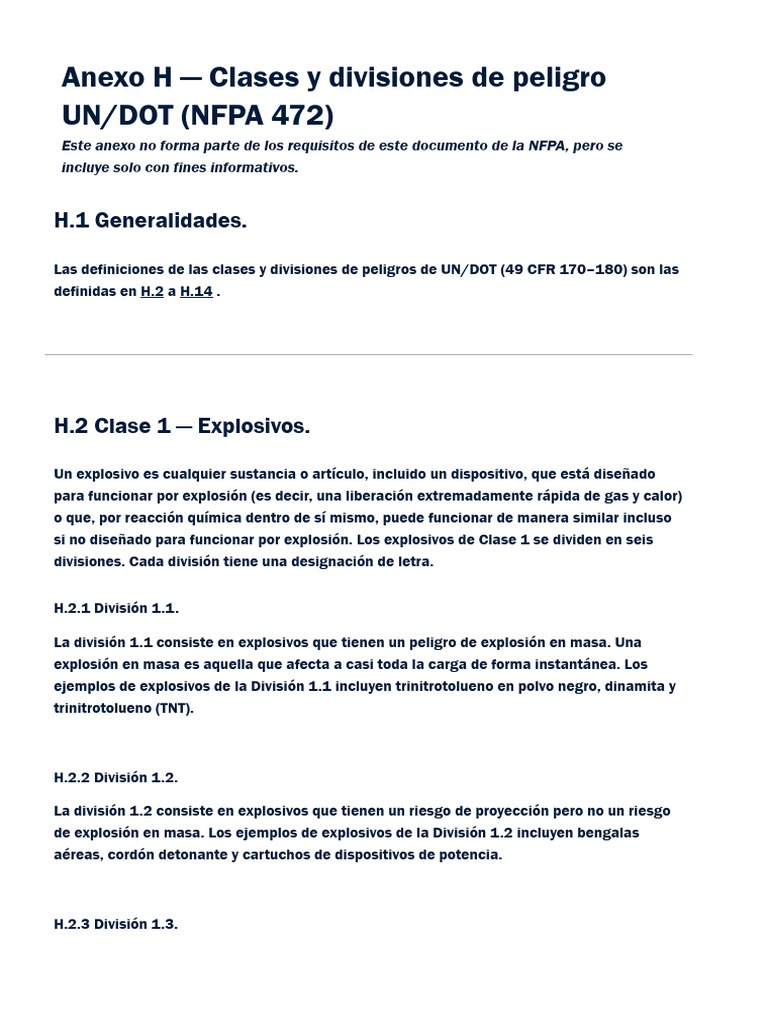 Clases y Divisiones de Peligro Un-Dot Nfpa 472 | PDF | Combustión ...