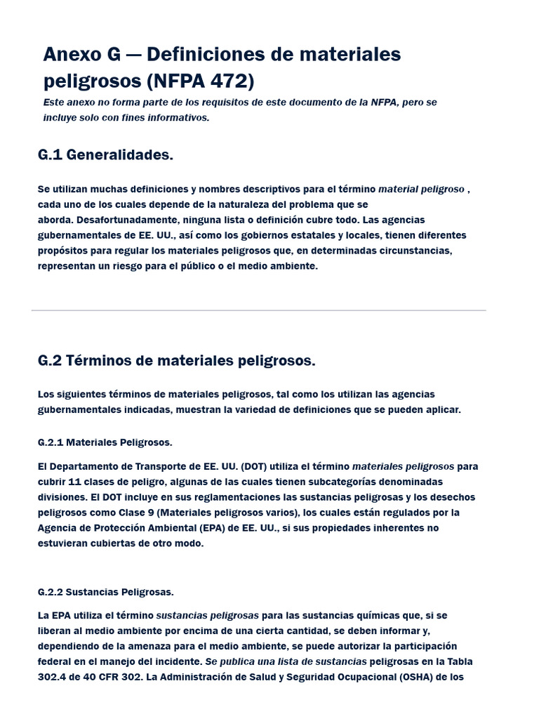 Definiciones de Materiales Peligrosos Nfpa 472 | PDF | Mercancías ...
