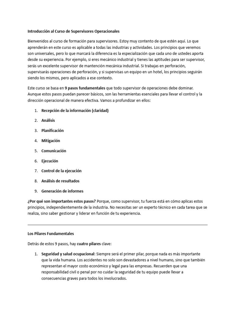 Introducción Al Curso de Supervisores Operacionales | PDF | Planificación