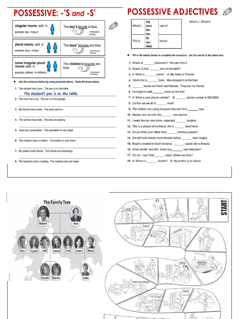 UNIT 2 POSSESSIVE ADJECTIVES, POSSESSIVE NOUNS grammar exercises | PDF