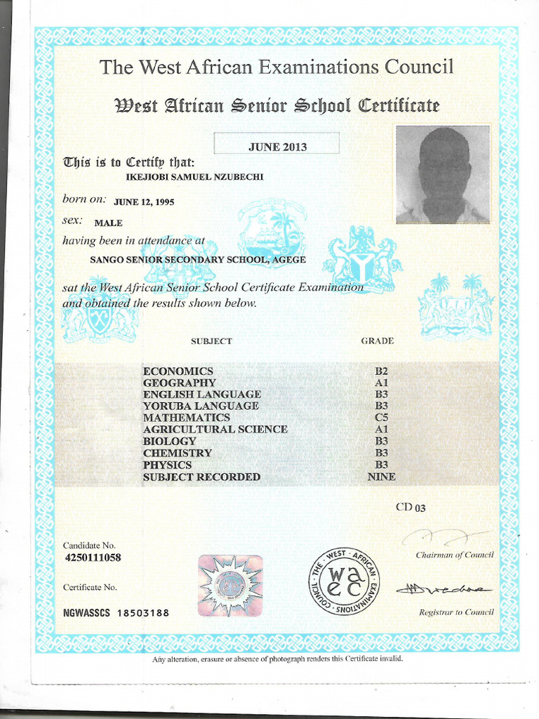 Waec Cert | PDF