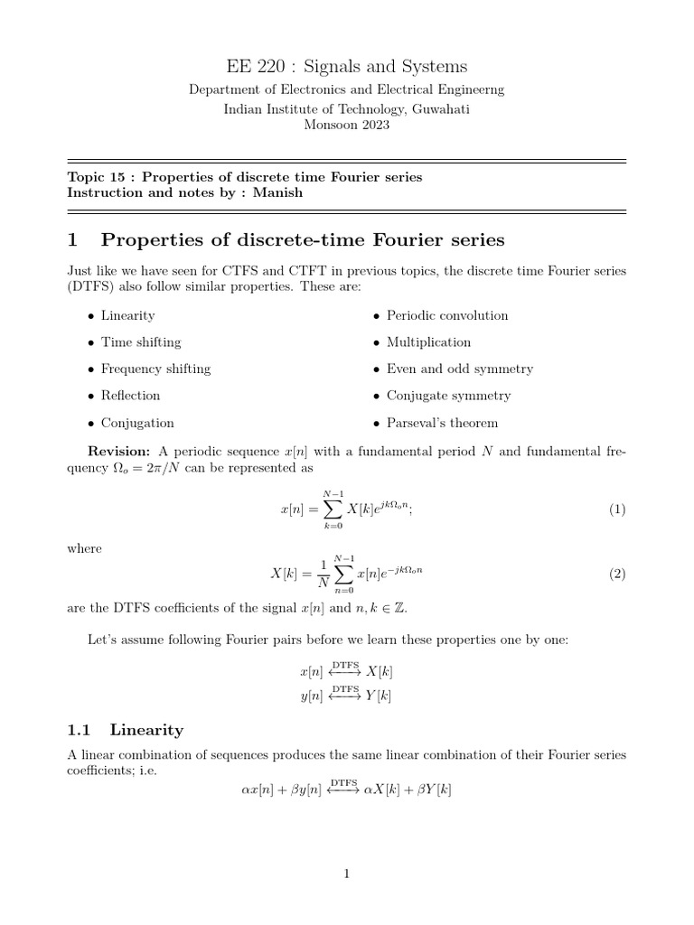 Topic15 Properties of DTFS | PDF | Discrete Fourier Transform | Fourier ...