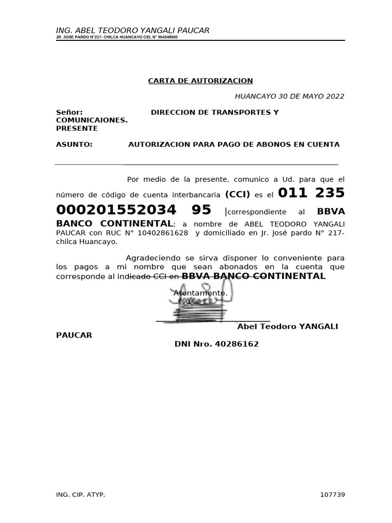 (CCI) Bbva Banco Continental: Ing. Abel Teodoro Yangali Paucar | PDF