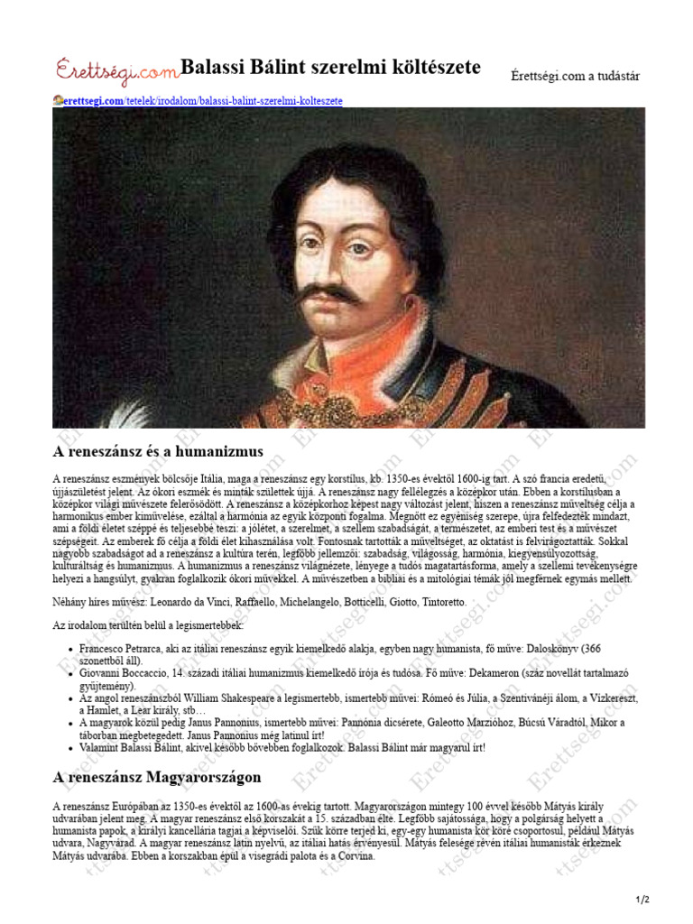 Balassi Bálint Szerelmi Költészete | PDF