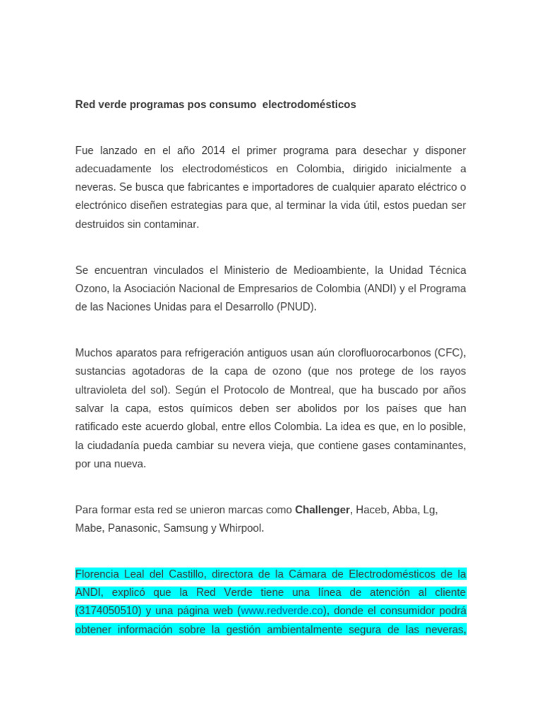 Red Verde Programas Pos Consumo Electrodomésticos | PDF | Negocios ...